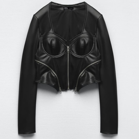 Zara | Jackets & Coats | Faux Leather Corset Style Jacket | Poshmark